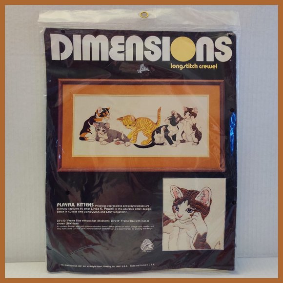 Dimensions | Art | Vintage Dimensions Playful Kittens Longstitch Crewel ...
